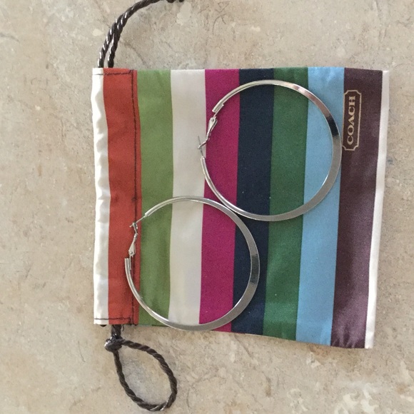 Jewelry | Silver Hoops With Coach Drawstring Bag | Poshmark